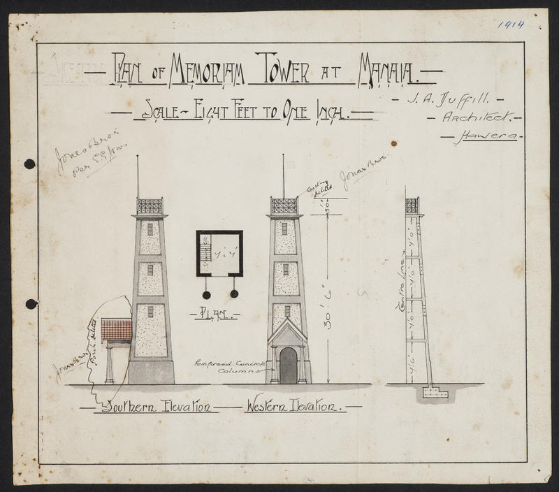 Plan of Memoriam Tower at Manaia [plan] - Puke Ariki