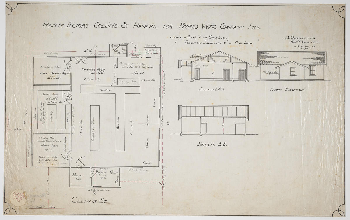 Plan of Factory Collins St. Hawera for Moore's Vivific Company Ltd ...