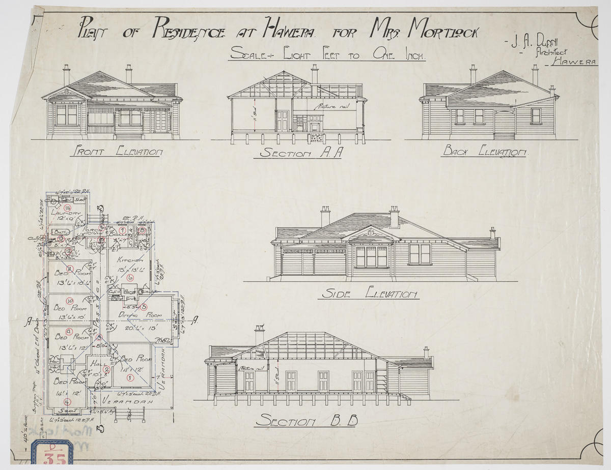 Plan of Residence at Hawera for Mrs. Mortlock [plan] - Puke Ariki