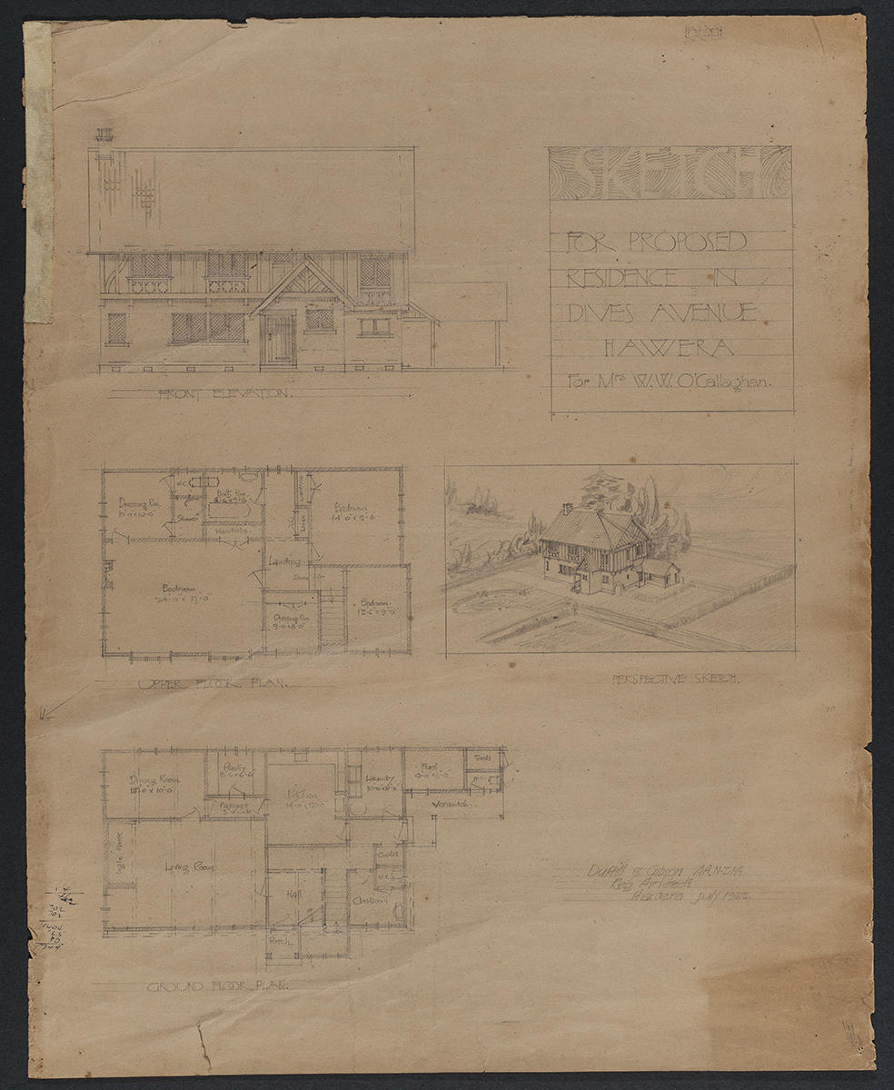 Sketch for Proposed Residence in Dives Avenue Hawera for Mrs W.W. O ...