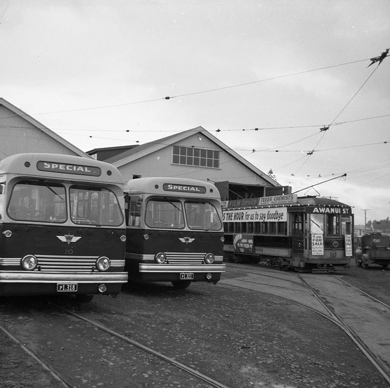 Trams and Buses at Fitzroy Depot - Puke Ariki