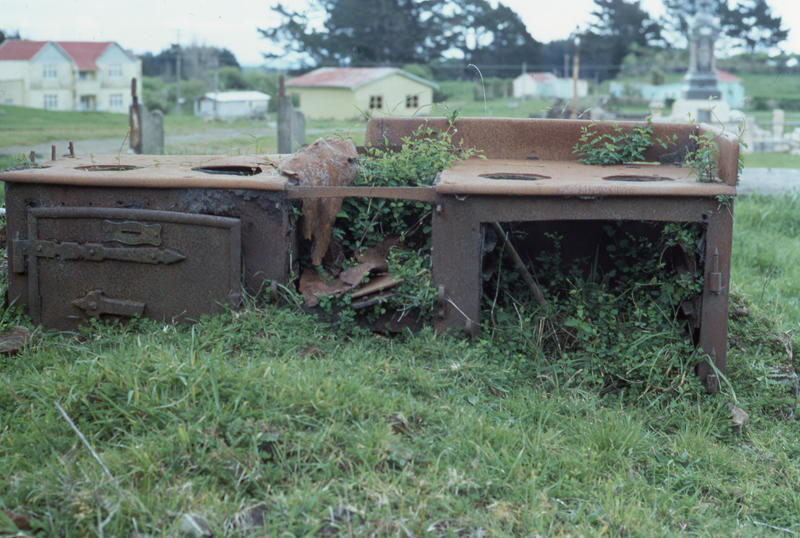 Raukura house ruins, stove, Parihaka - Puke Ariki